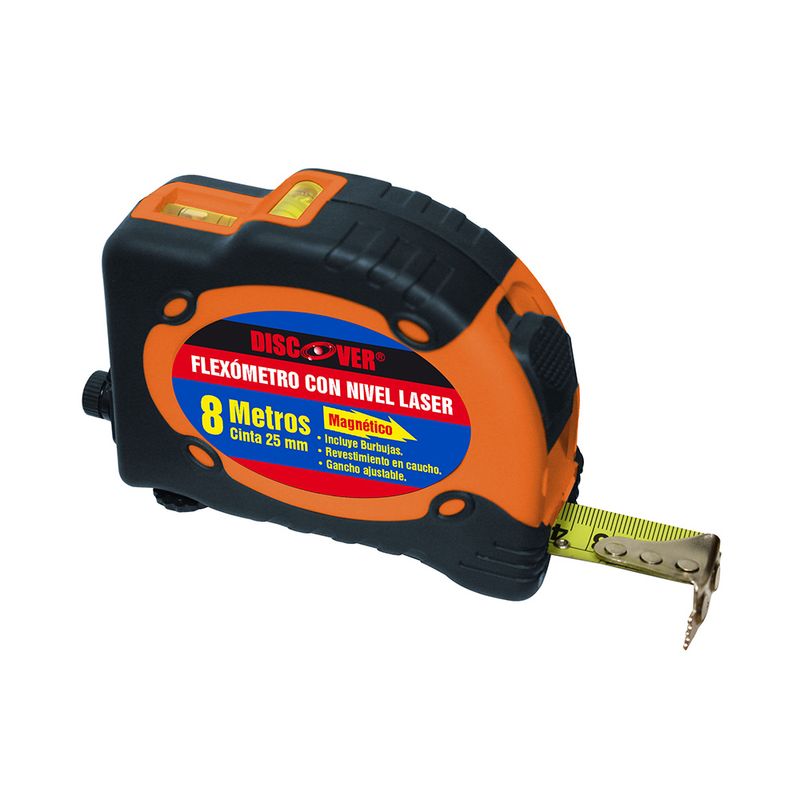 Flexómetro con nivel laser tripode DISCOVER 25mm x 8m