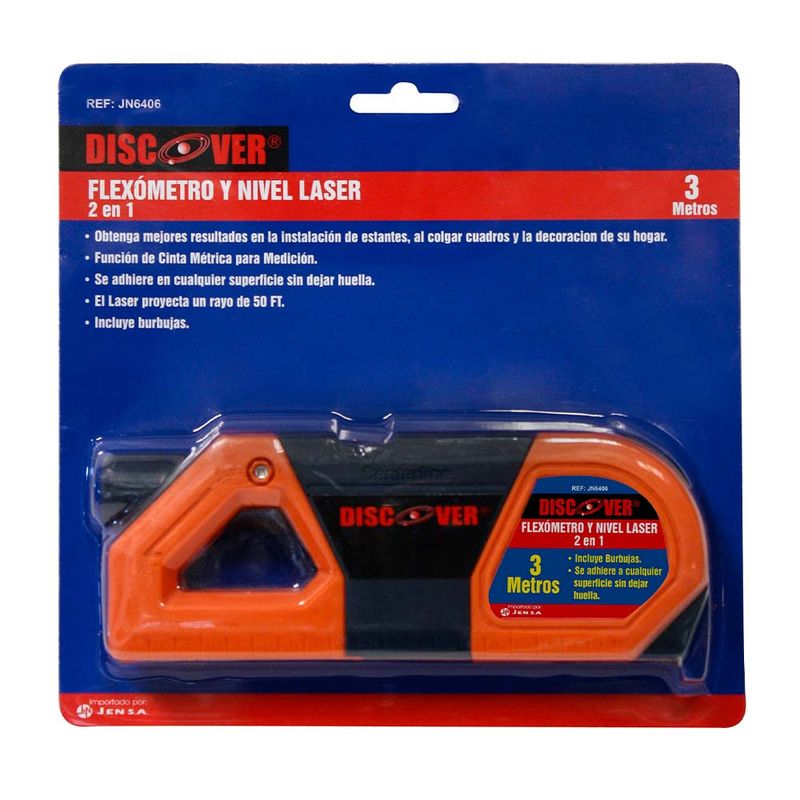 Flexómetro con nivel laser 2 en 1 DISCOVER 3m