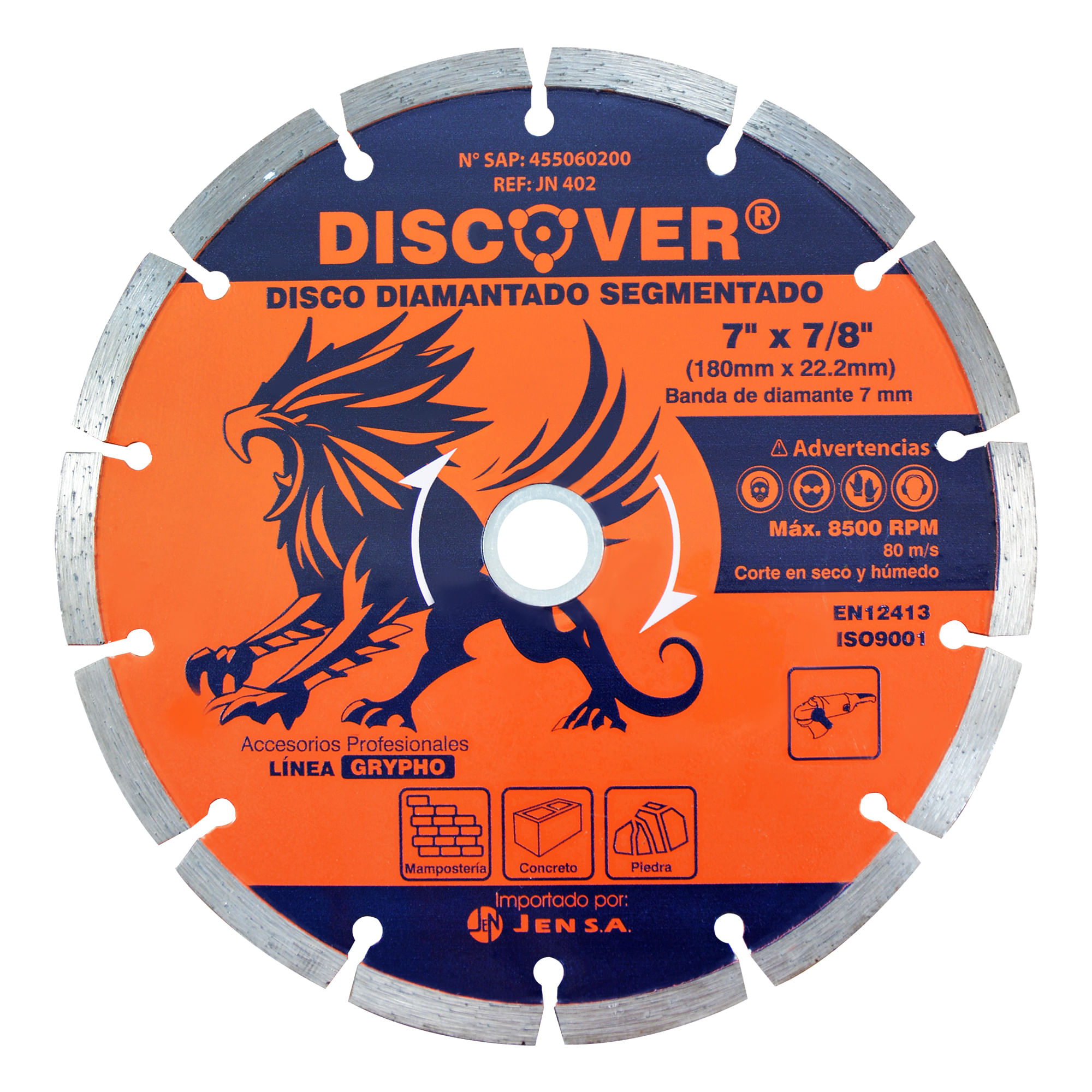 Disco diamantado segmentado DISCOVER 2.2x7x22.23 x 7"