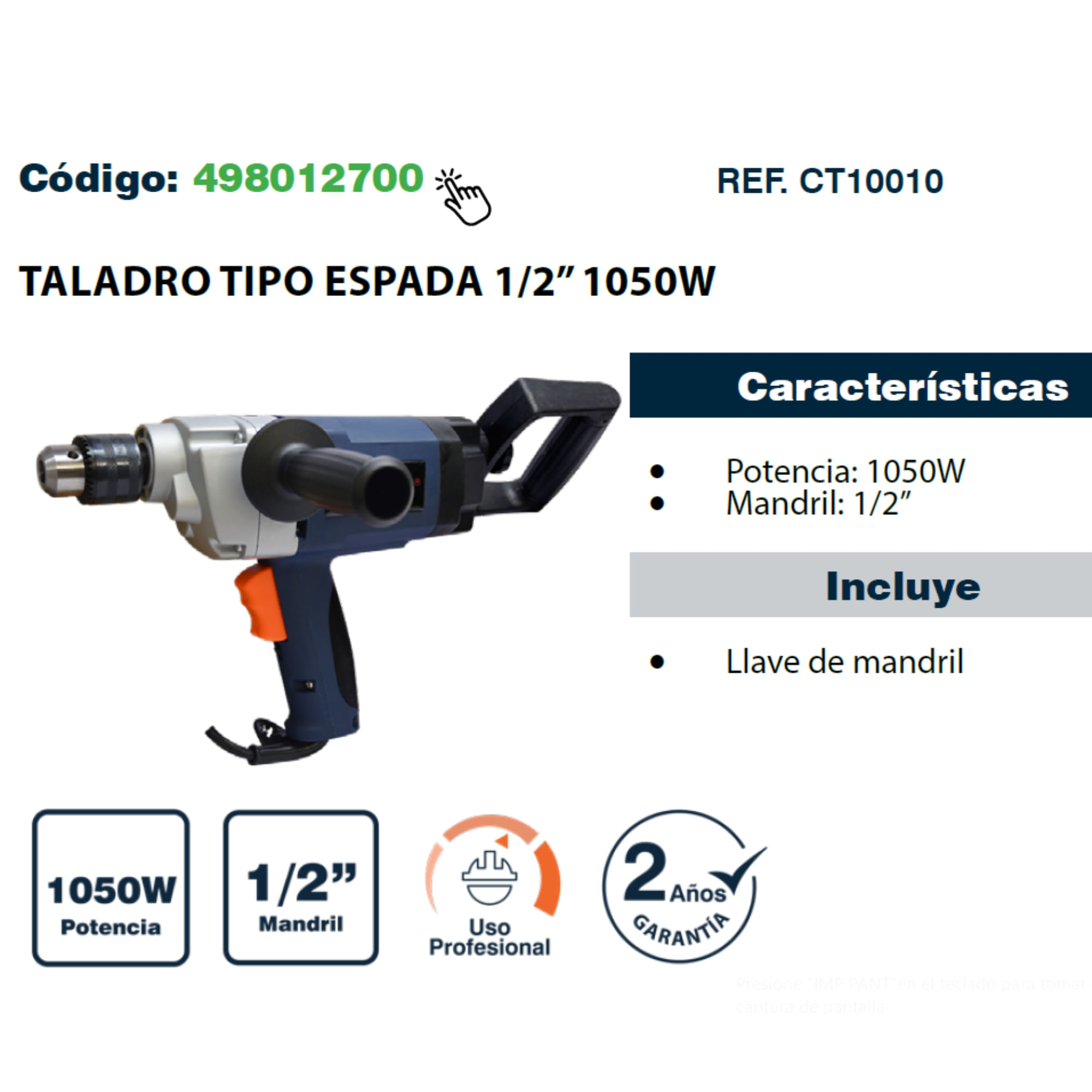Taladro alto torque 1/2" 1050 W Industrial DISCOVER - JEN SA