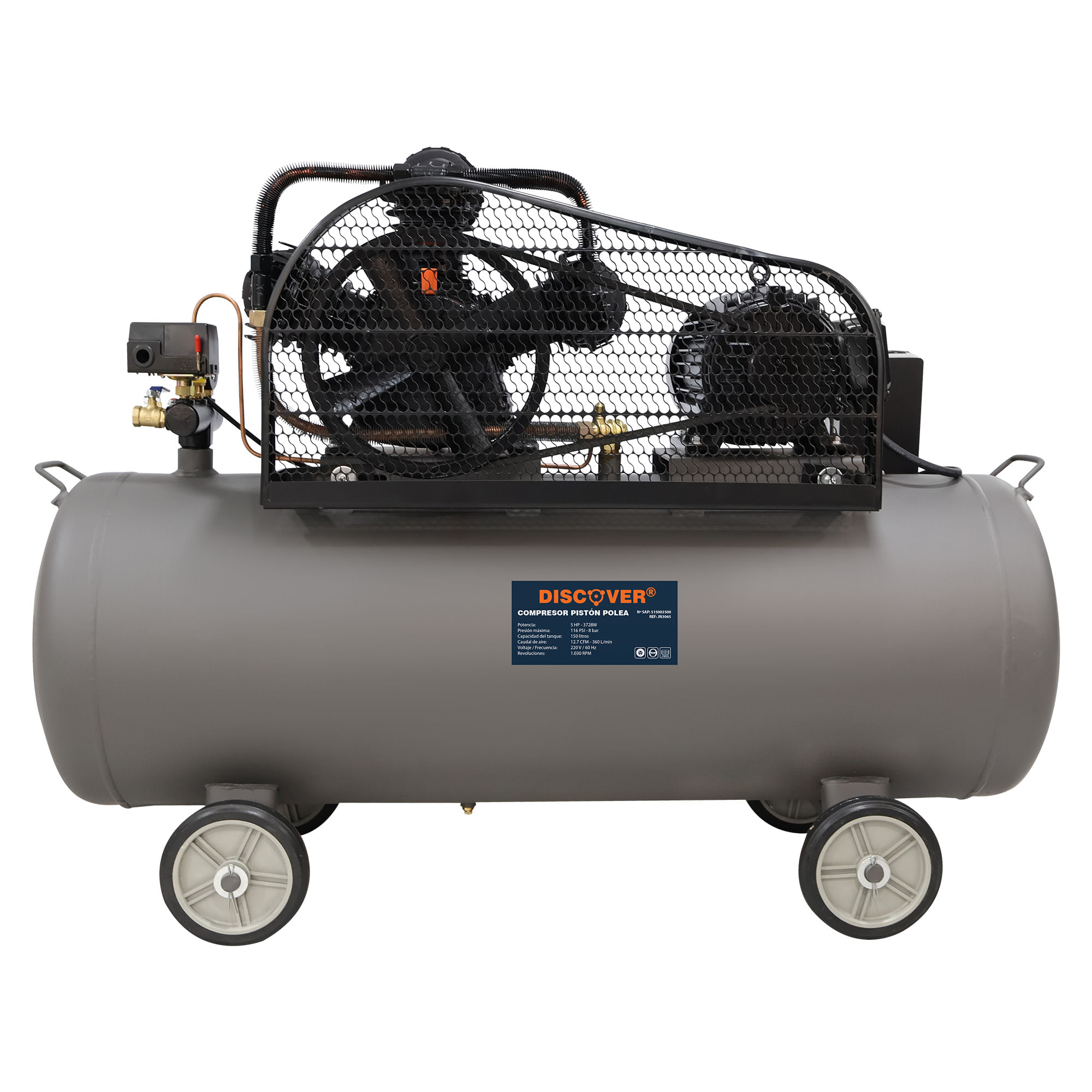Compresor Discover 150L 5HP Trifásico Pistón Polea - JEN SA
